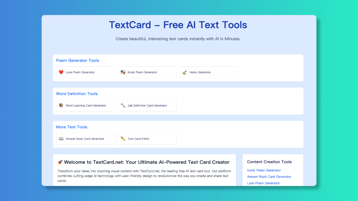 TextCard.net - Free AI Text Creation Tools